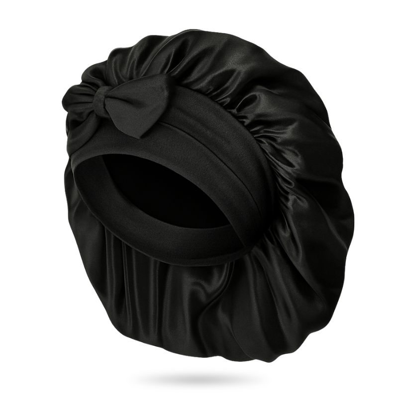 Luxury silk bonnet - BLACK (For large women with big hair)
